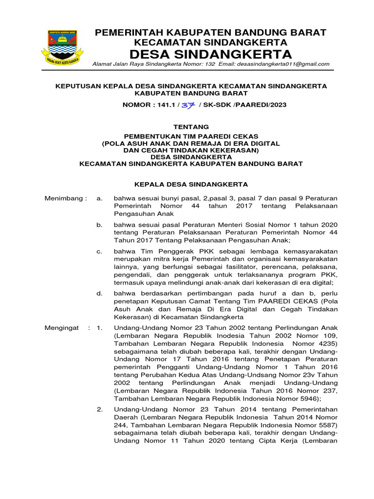 S K Paaredi Desa Sindangkerta Pdf