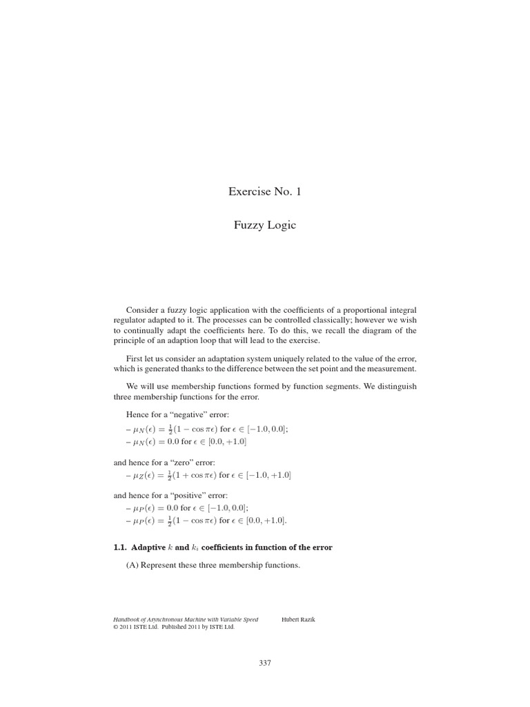 Handbook Of Asynchronous Machine With Variable Speed 2013 Razik Exercise No 1 Fuzzy Logic