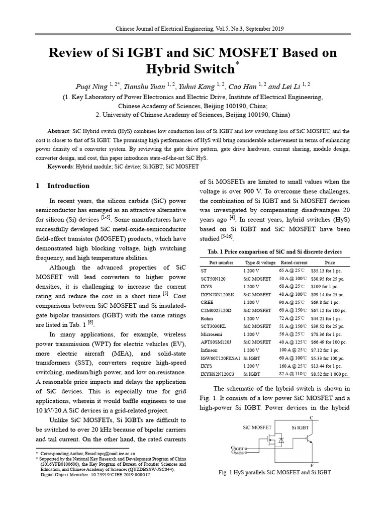 Review of Si IGBT and SiC MOSFET Based On Hybrid Switch | PDF | Mosfet ...