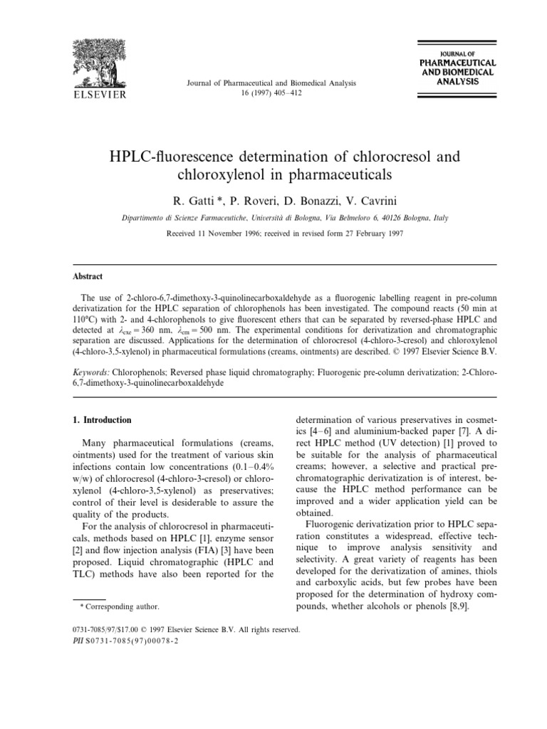 HPLC-fluorescence Determination of Chlorocresol and Chloroxylenol in ...