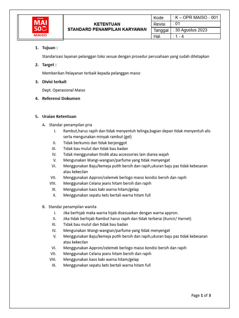 1.1 Standard Penampilan Karyawan | PDF