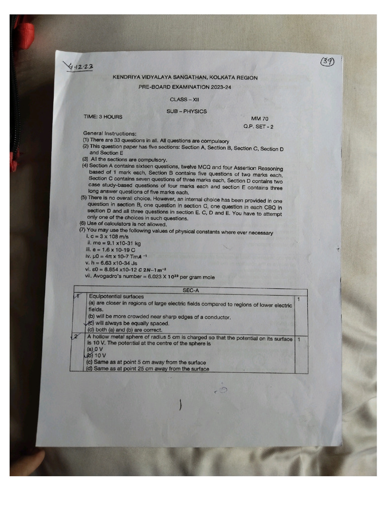 Pre-Board 1 Physics Qp | PDF