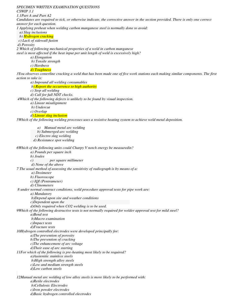 9 14 Pages Mcqs Cswip 31 Question Answers Solved Past Papers Cswip 31 ...