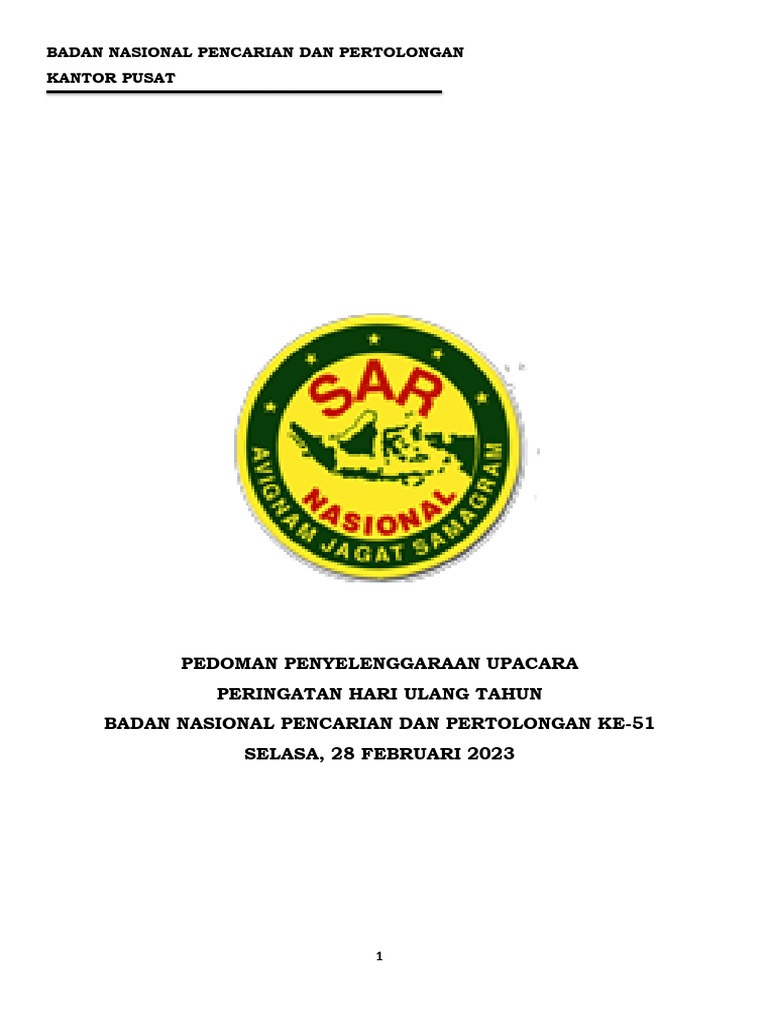Pedoman Upacara HUT Basarnas Ke 51 Tahun 2023 FIX | PDF