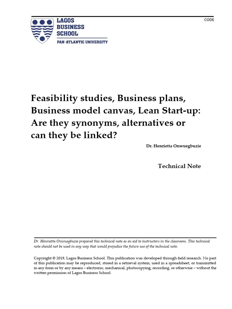 Feasibility Studies, Business Plans, Business Model Canvas, Lean | PDF ...