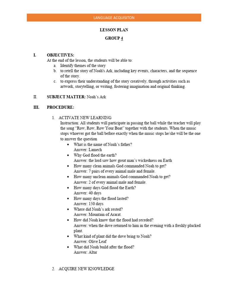Noahs Ark LESSON PLAN | PDF