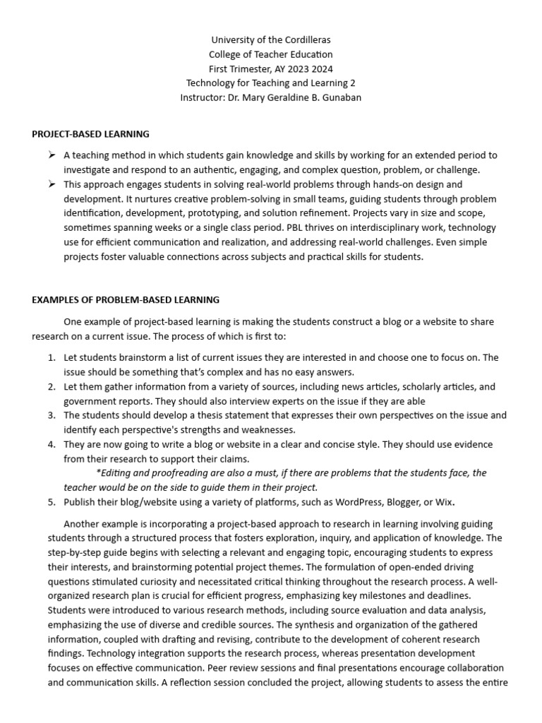 Project Based | PDF | Project Based Learning | Educational Technology
