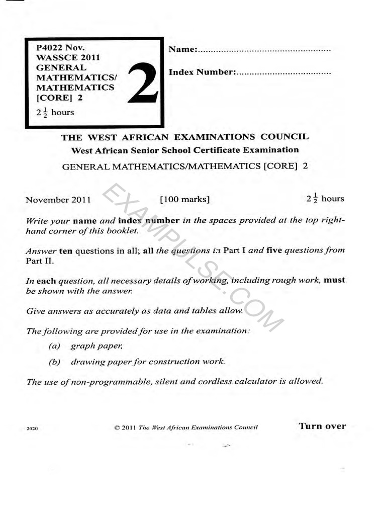 Waec Mathematics Exampulse | PDF