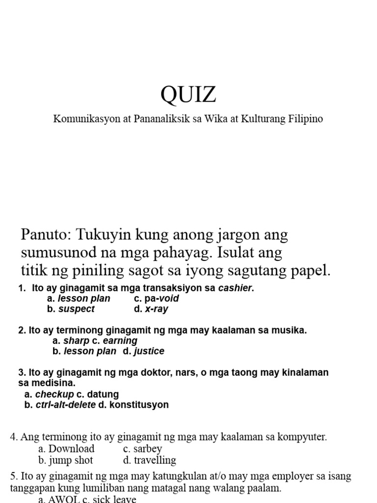 Long Quiz Sa Filipino | PDF