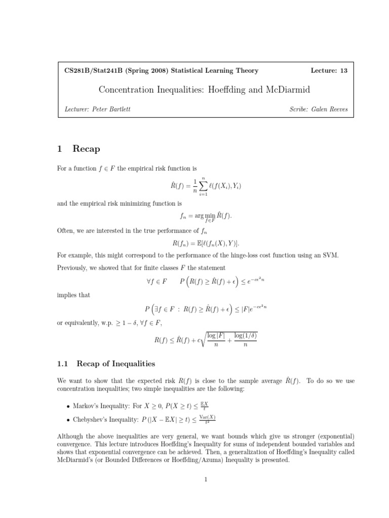 Concentration Inequalities: Hoeffding and Mcdiarmid | PDF | Exponential Function | Statistical ...