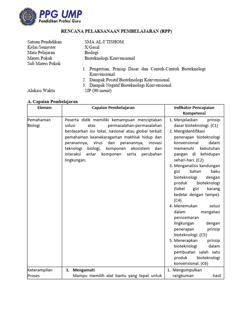 Rencana Pelaksanaan Pembelajaran (RPP) | PDF