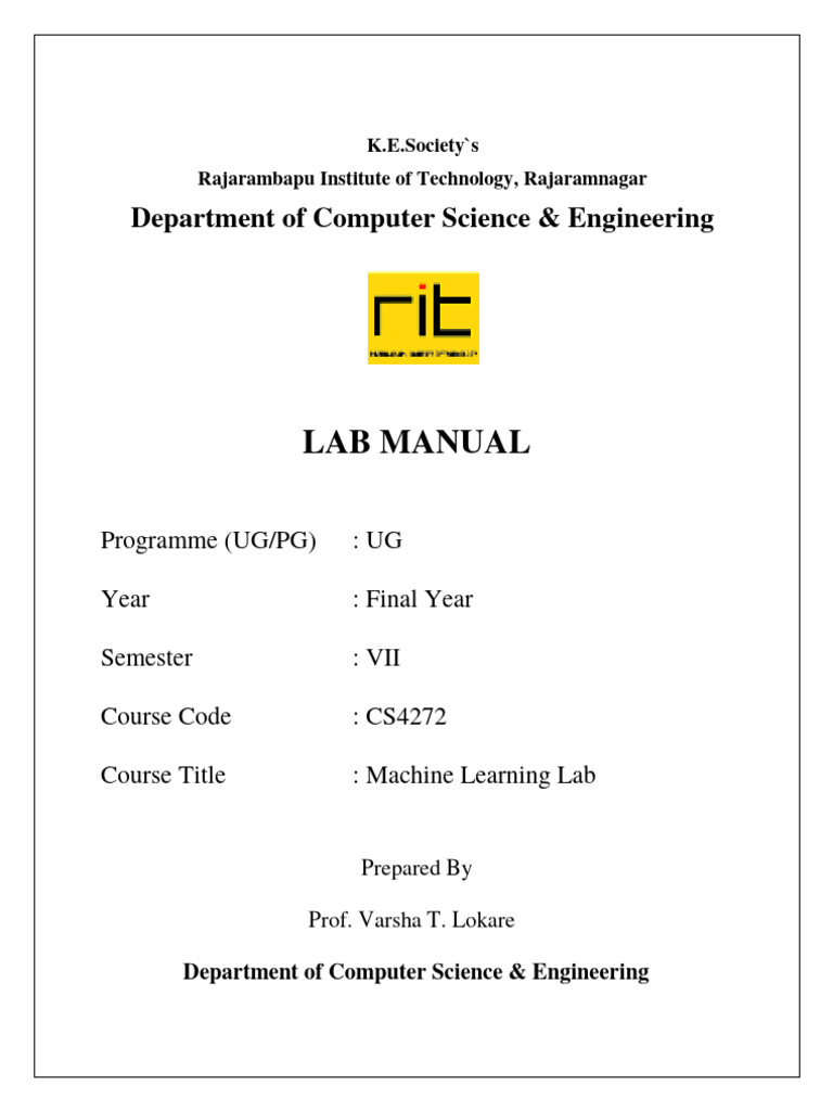 Lab Manual - ML - RIT | PDF | Dependent And Independent Variables | Regression Analysis