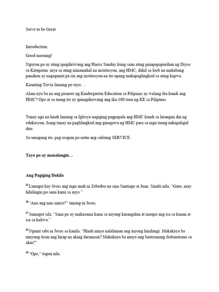 Serve-to-be-Great Sermon | PDF