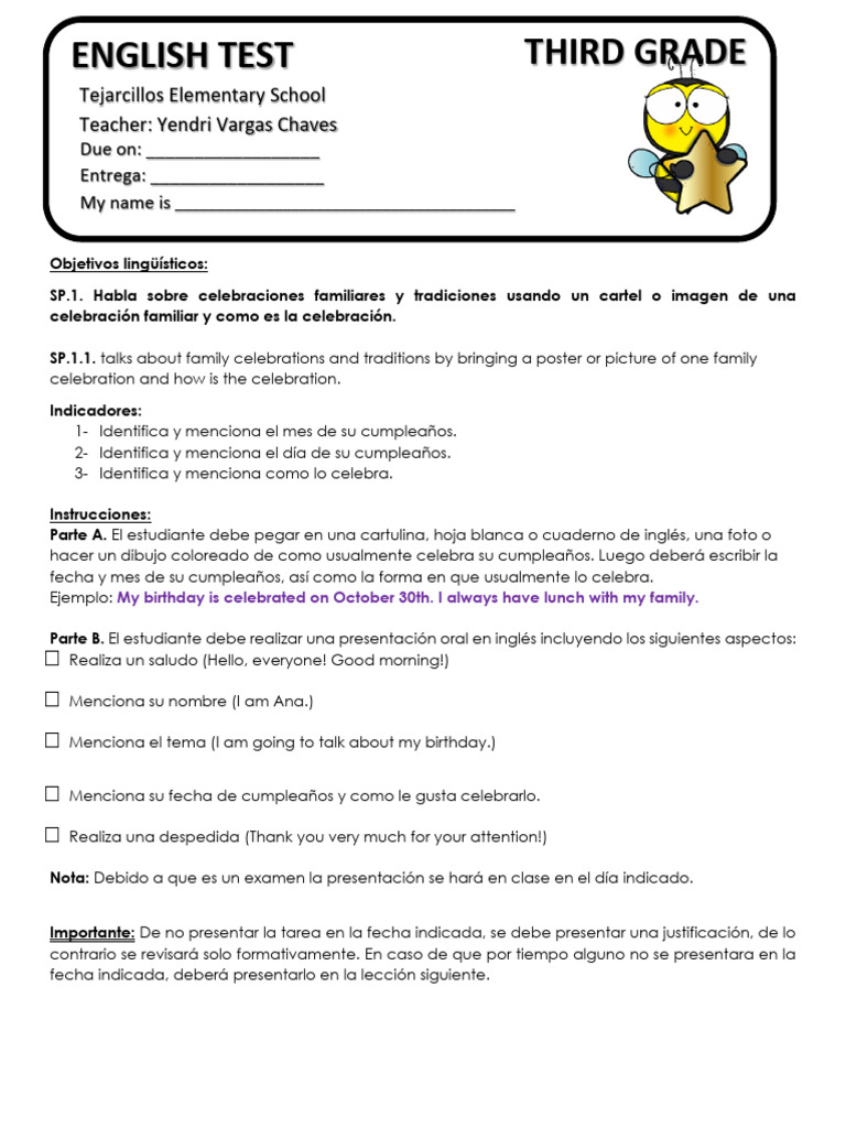 II Exam Third Grade | PDF