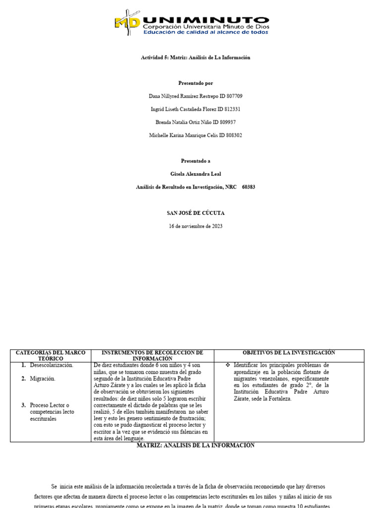 ACTIVIDAD 5 Matriz Análisis de La Información | PDF | Migración humana ...