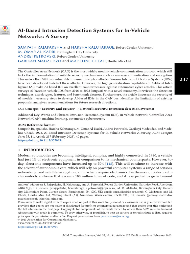AI-Based Intrusion Detection Systems For In-Vehicle | PDF | Machine Learning | Artificial ...
