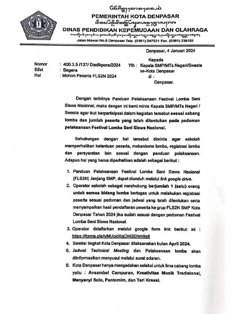 Surat FLS2N 2024 | PDF