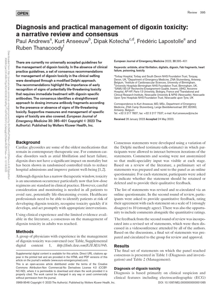 Diagnosis and Practical Management of Digoxin.7 | PDF