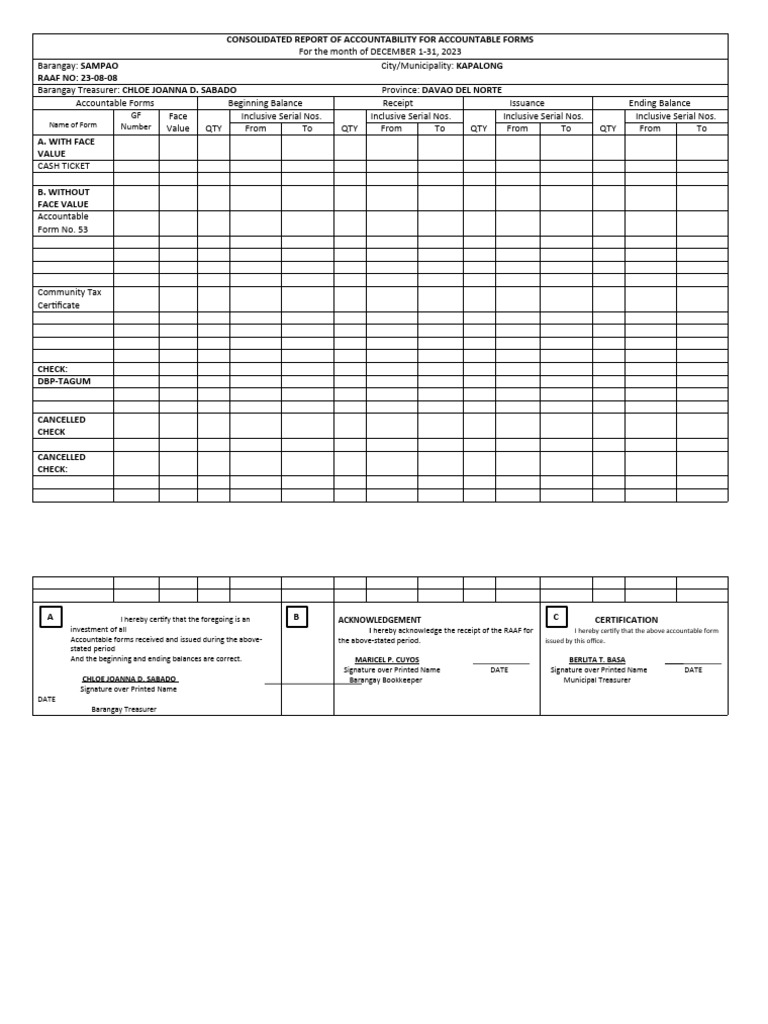 Consolidated Report of Accountability For Accountable Forms Sample ...