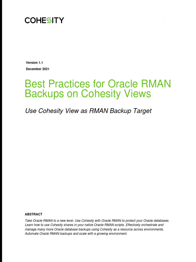 Cohesity Best Practices Oracle RMAN | PDF | Backup | Solid State Drive