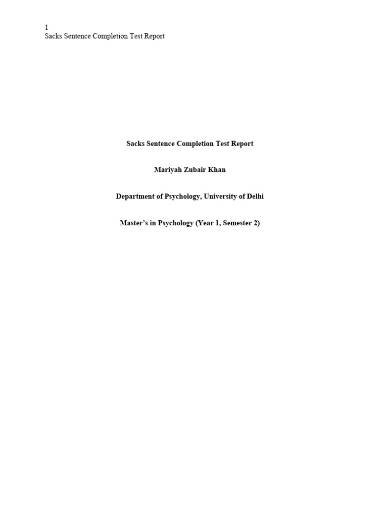 Sacks Sentence Completion Test Overview | PDF | Attitude (Psychology ...