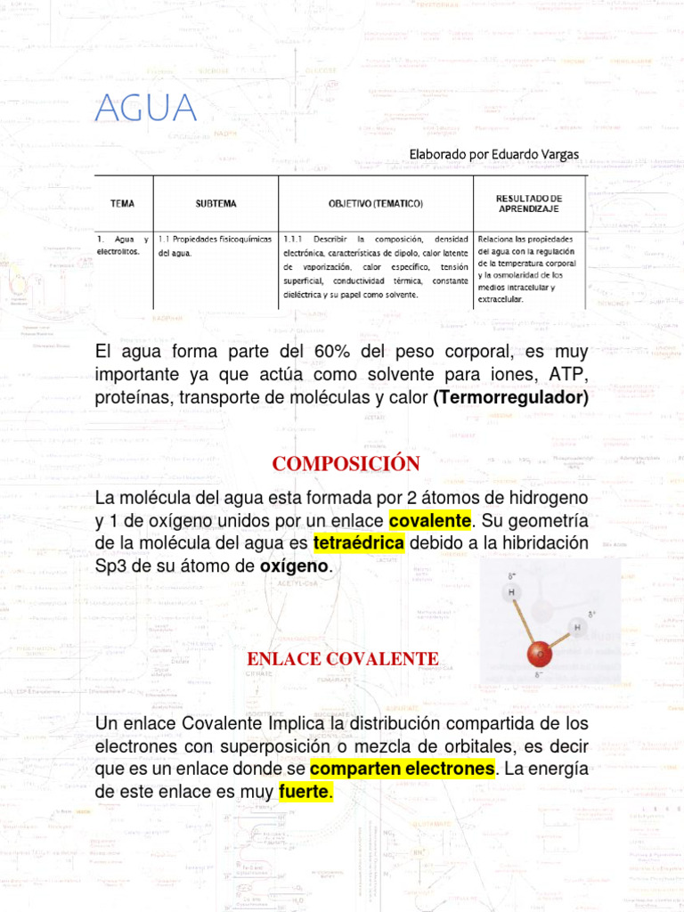 1.1. Agua Curso Electrolitos y Bases de Bioquimica | PDF | Propiedades del agua | Enlace de ...