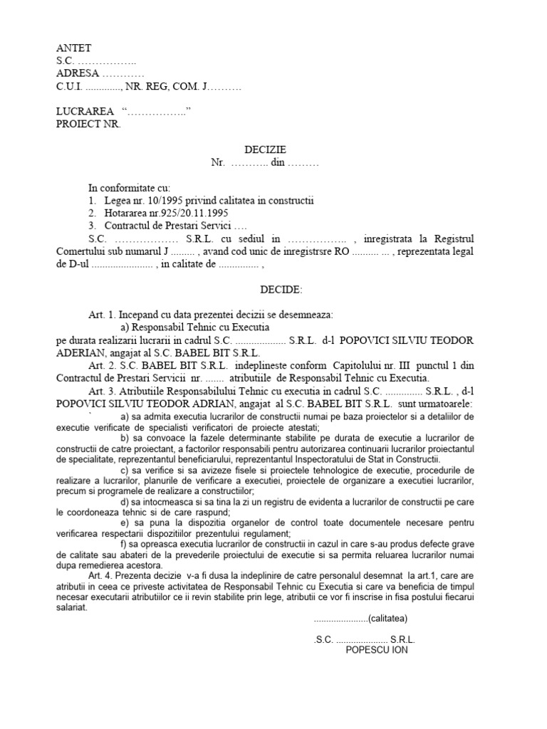 Decizie Numire Rte | PDF