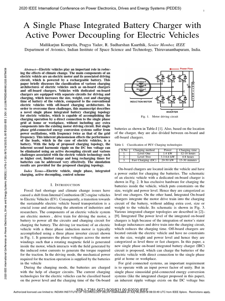 A Single Phase Integrated Battery Charger With Active Power Decoupling ...
