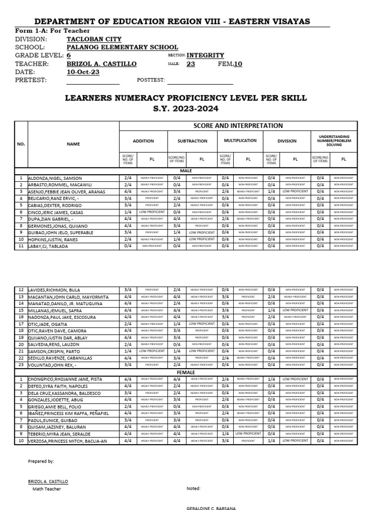 Numeracy Template 2023-2024 | PDF