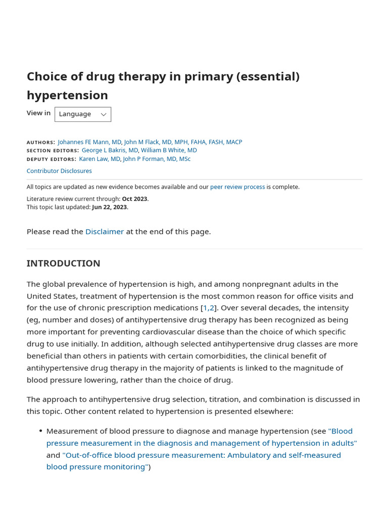 Choice Of Drug Therapy In Primary Essential Hypertension Uptodate Pdf