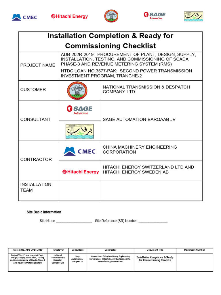 Installation completion Checklist - CMEC(1) | PDF | Electrical Engineering | Electronics