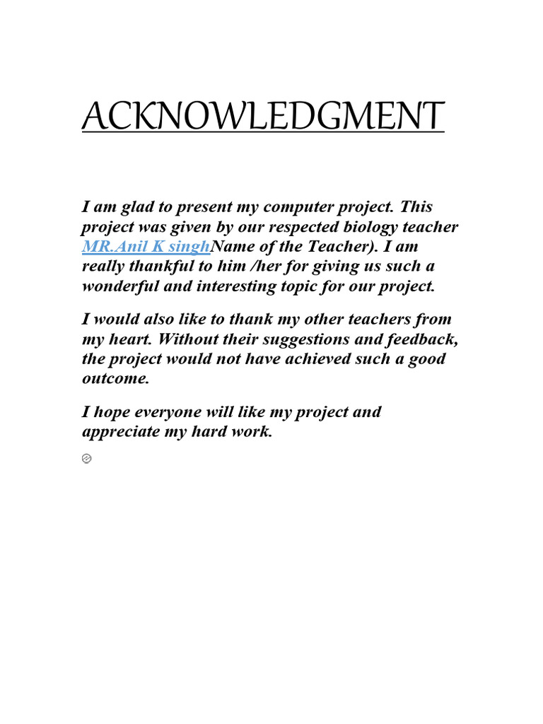 ACKNOWLEDGMENT Bio | PDF