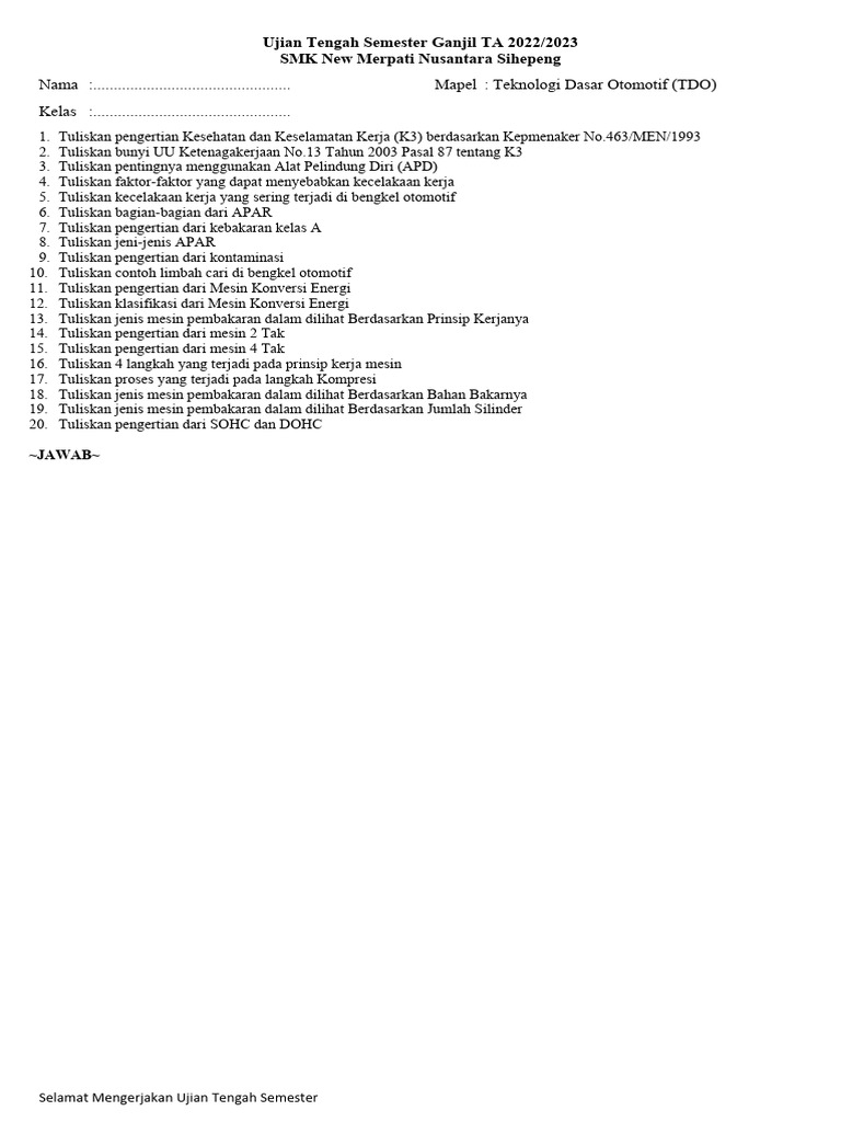 Soal Uts Ganjil 2022-2023 | PDF