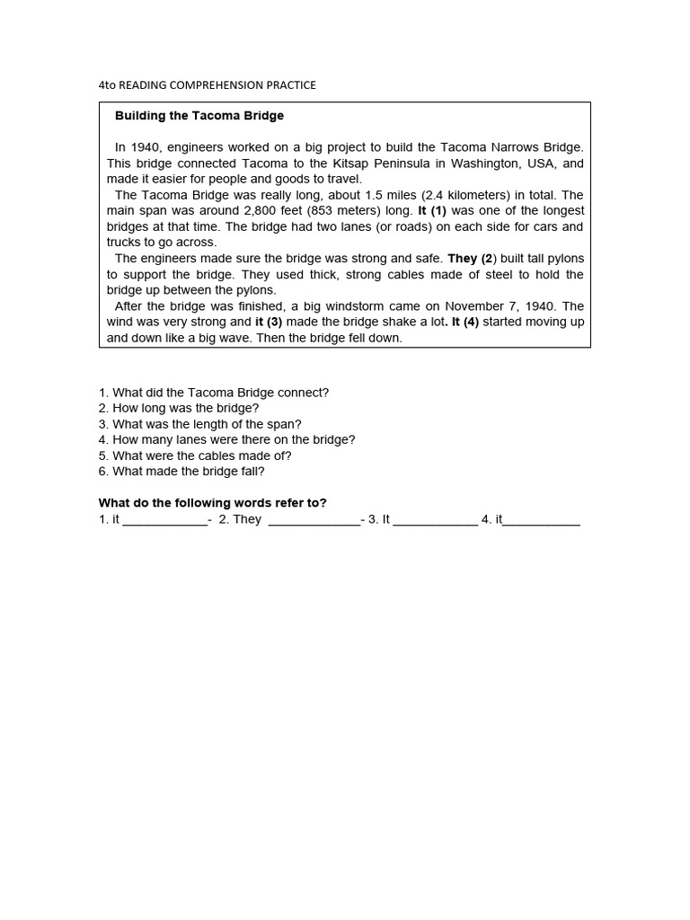 READING COMPREHENSION PRACTICE | PDF