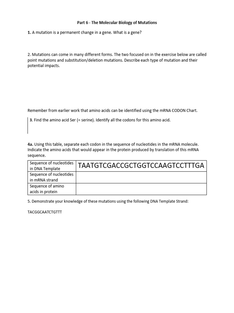 Part 6 Mutation Winter 2023 | PDF | Genetic Code | Messenger Rna