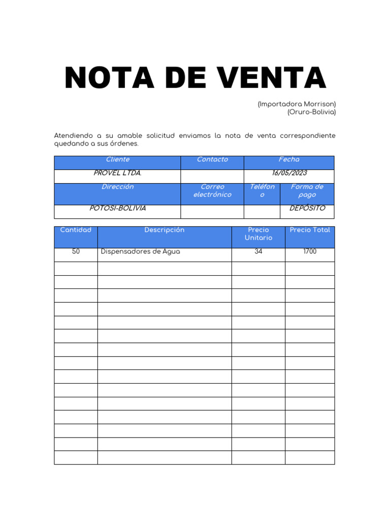 Modelo Nota de Venta | PDF