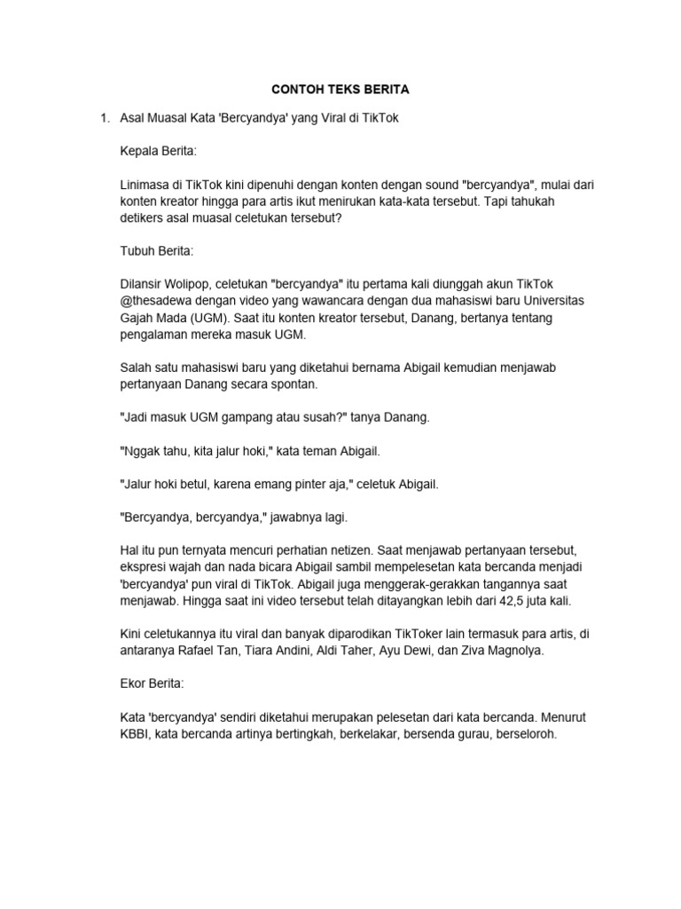 CONTOH TEKS BERITA | PDF