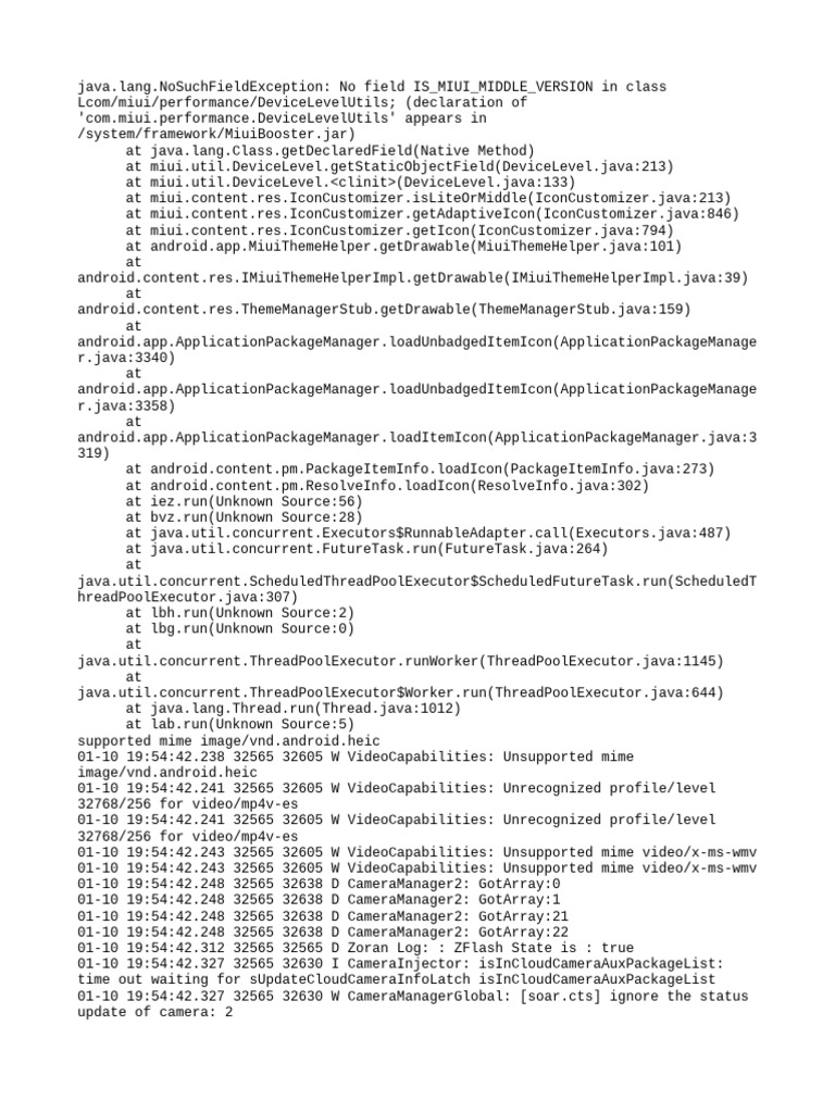 MIUI NoSuchFieldException Debug Log | PDF | Java (Programming Language) | Computing