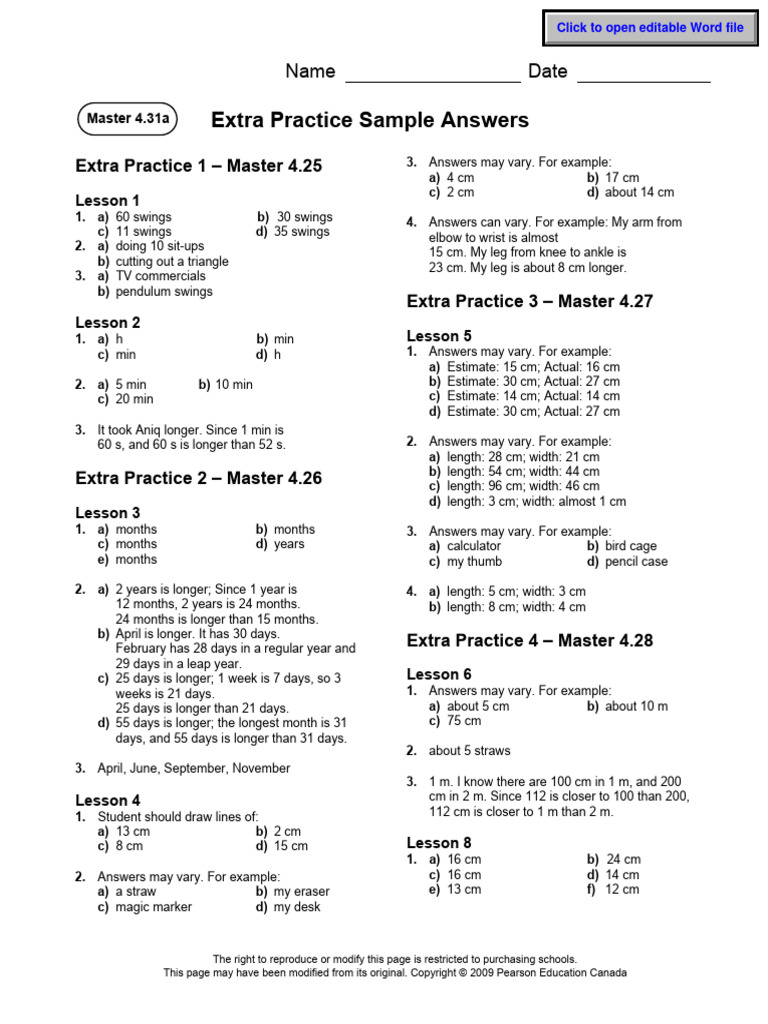 Unit 4 Extra Practice Key | PDF