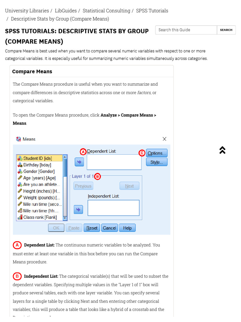 Spss Tutorials: Descriptive Stats by Group (Compare Means) | PDF ...