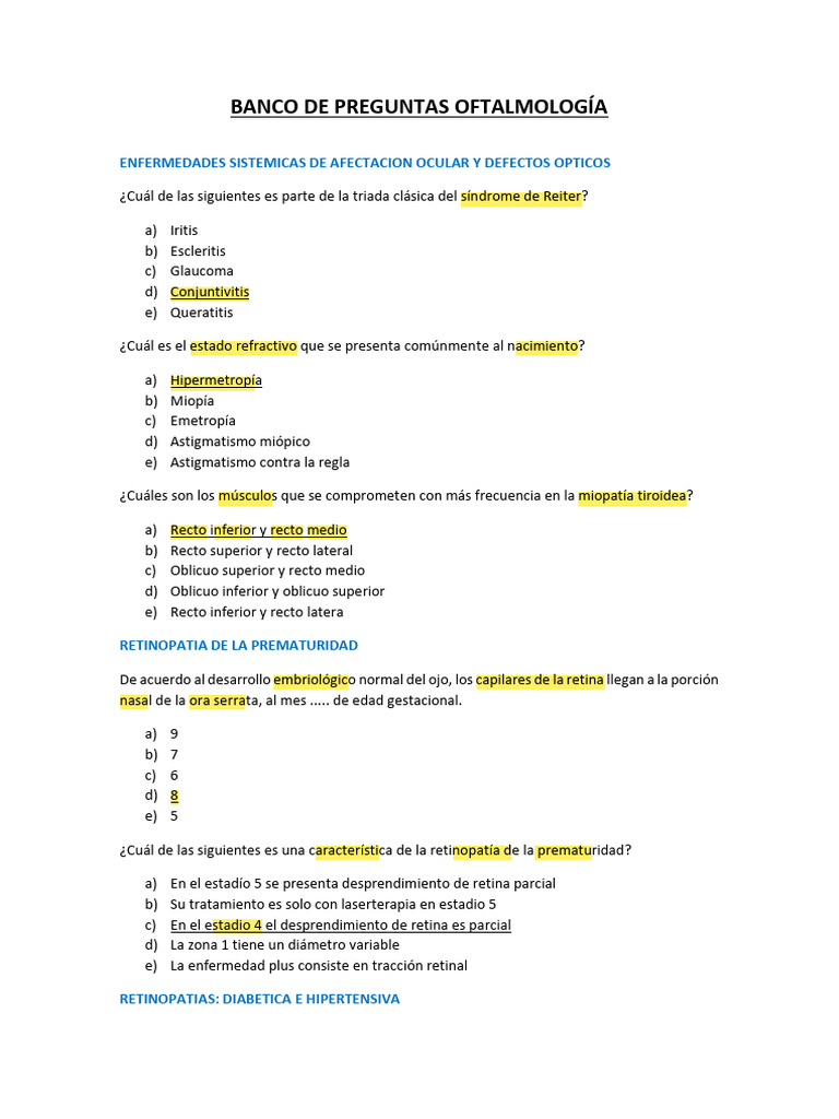 Banco de Preguntas Oftalmologia | PDF