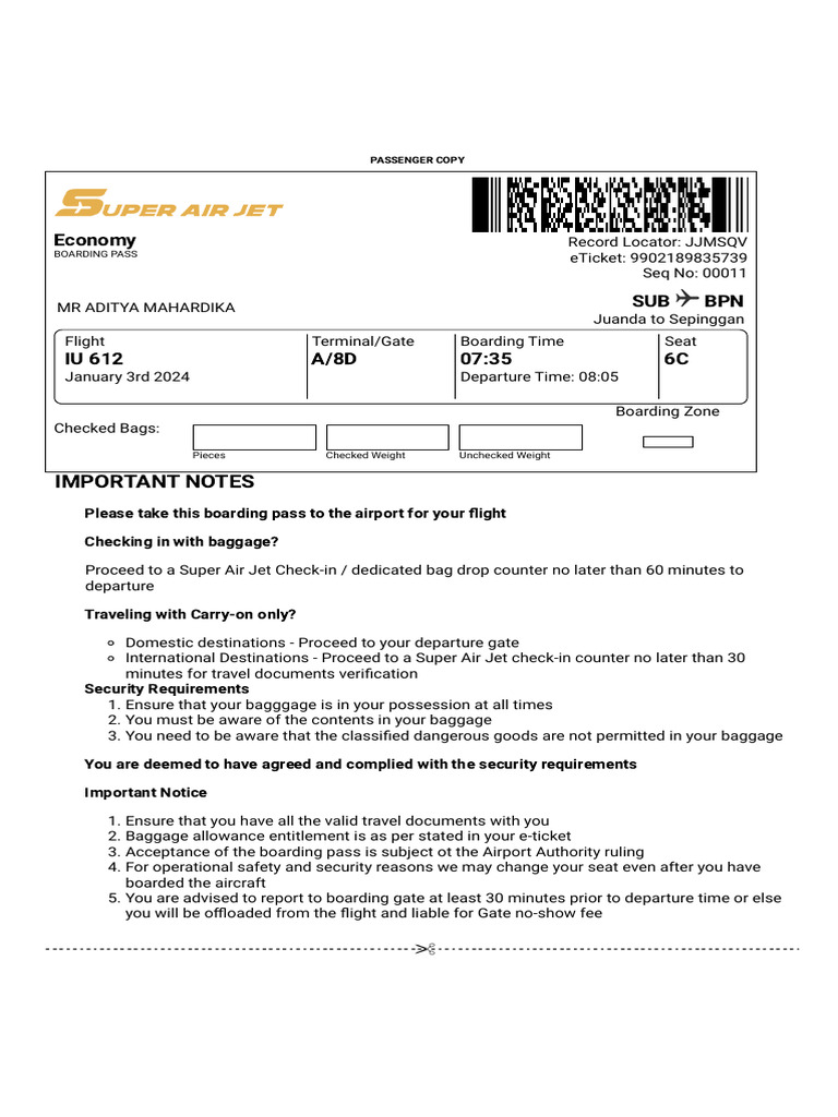 Confirmation - Check-In | PDF