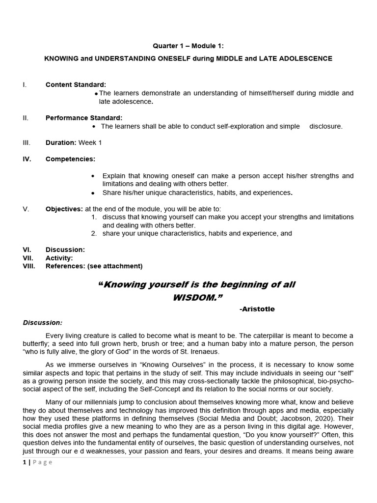 PerDev Module@1 | PDF | Self Concept | Self