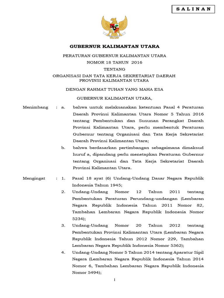 Pergub 18 2016 - OTK Setda | PDF
