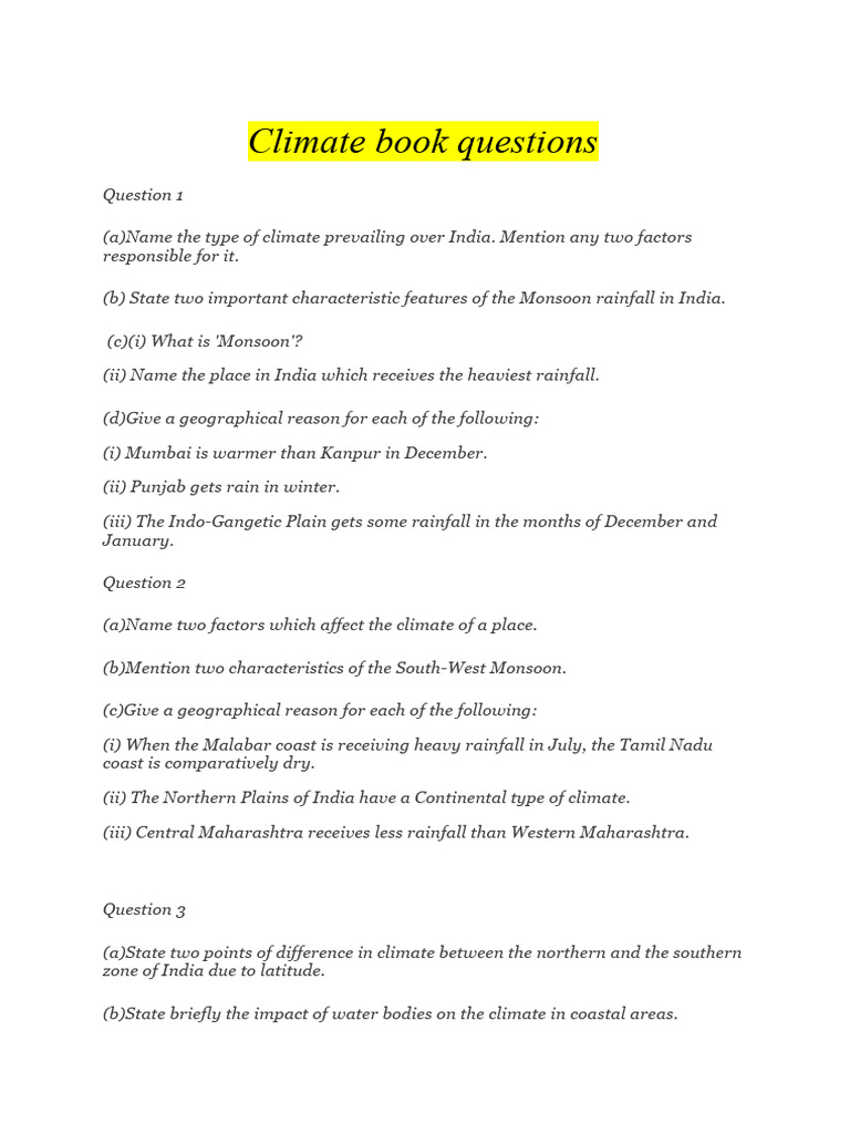 Climate Book Questions | PDF