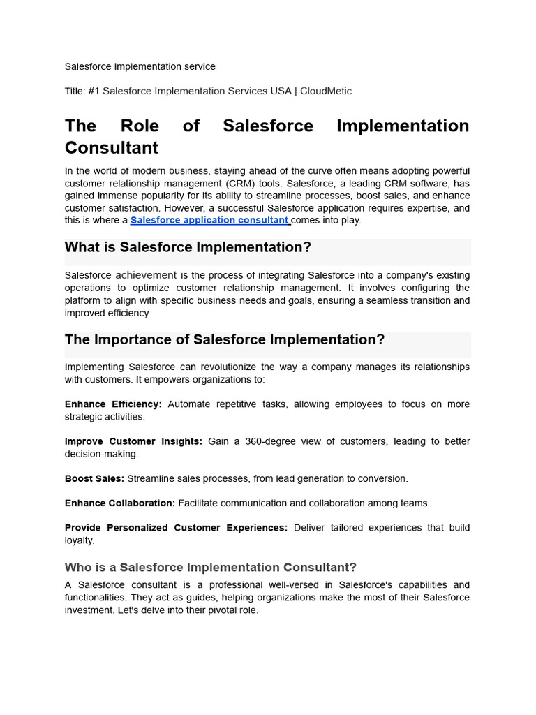 Salesforce Implementation Service Pdf Customer Relationship Management Business Economics 