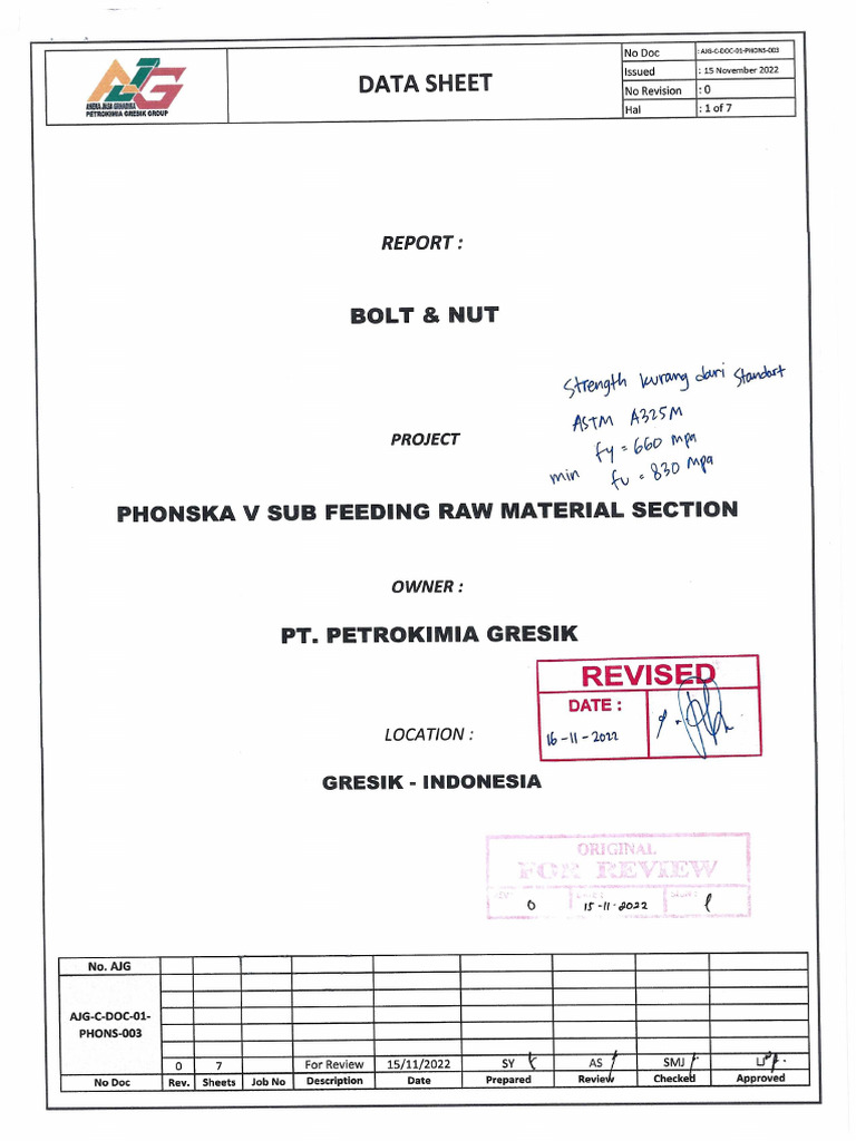 Data Sheeets Bolt and Nut IFR - Revised1 | PDF