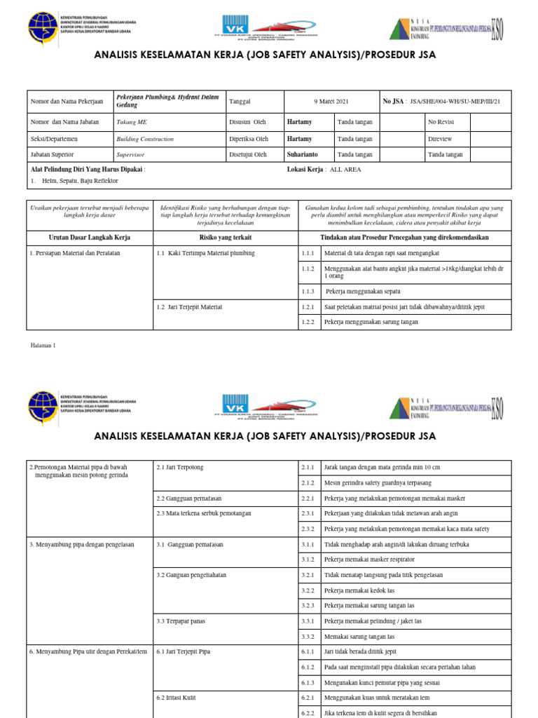 04.JSA Pekerjaan Dalam Gedung | PDF