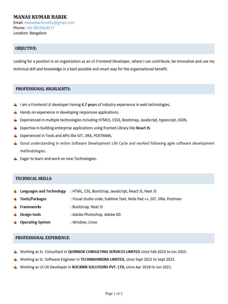 Resume - Manas - Notify | PDF