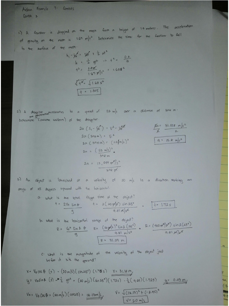 Physics assignment 1&2 | PDF